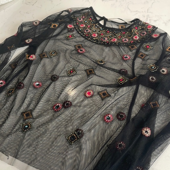 Zara | Tops | Zara Beaded Mesh Top | Poshmark